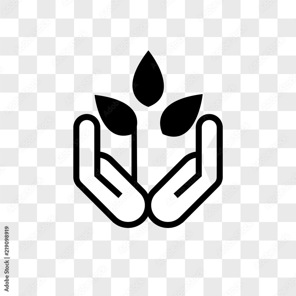 Plant growing on hands palms vector icon on transparent background ...