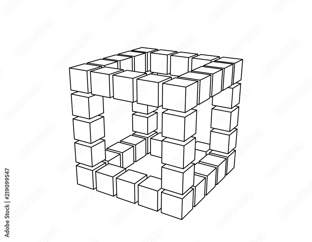 Wireframe Cube From Cubes Vector Outline Illustration Stock Vector Adobe Stock