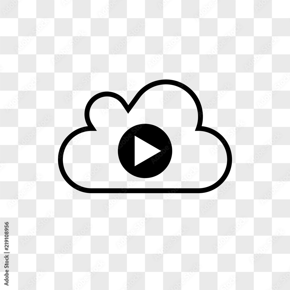 Cloud video play vector icon on transparent background, Cloud video ...