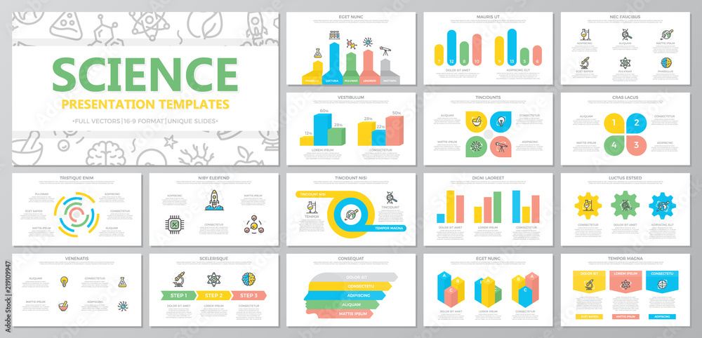 Set of science and research elements for multipurpose presentation ...