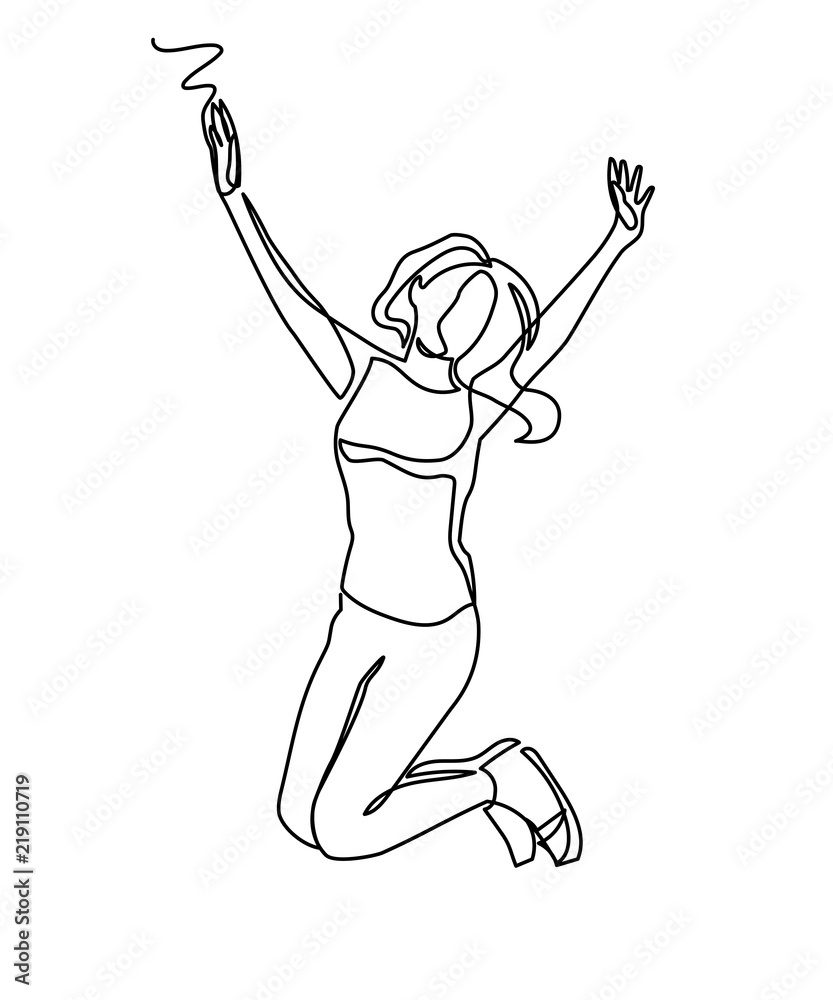 continuous line drawing of happy jumping woman athlete Stock Vector ...