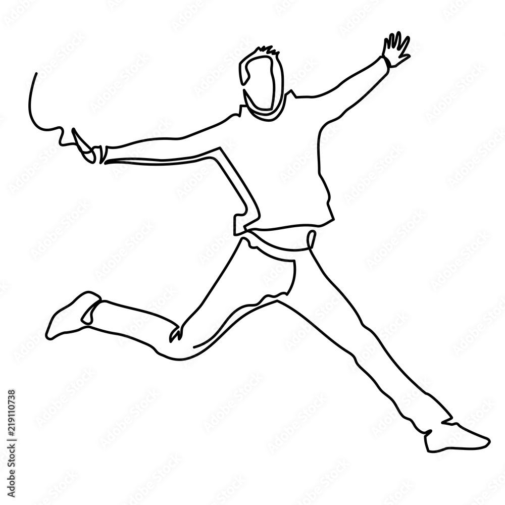 continuous line drawing of happy jumping man. Stock Vector | Adobe Stock