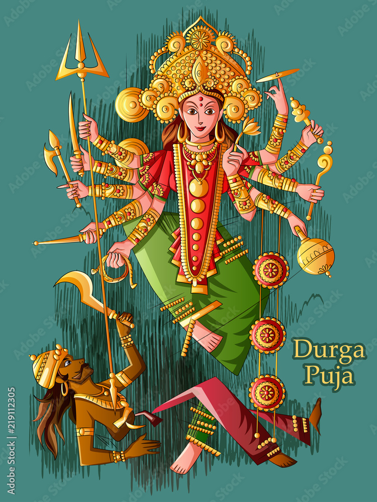 Vetor de Indian Goddess Durga sculpture for Durga Puja holiday festival ...