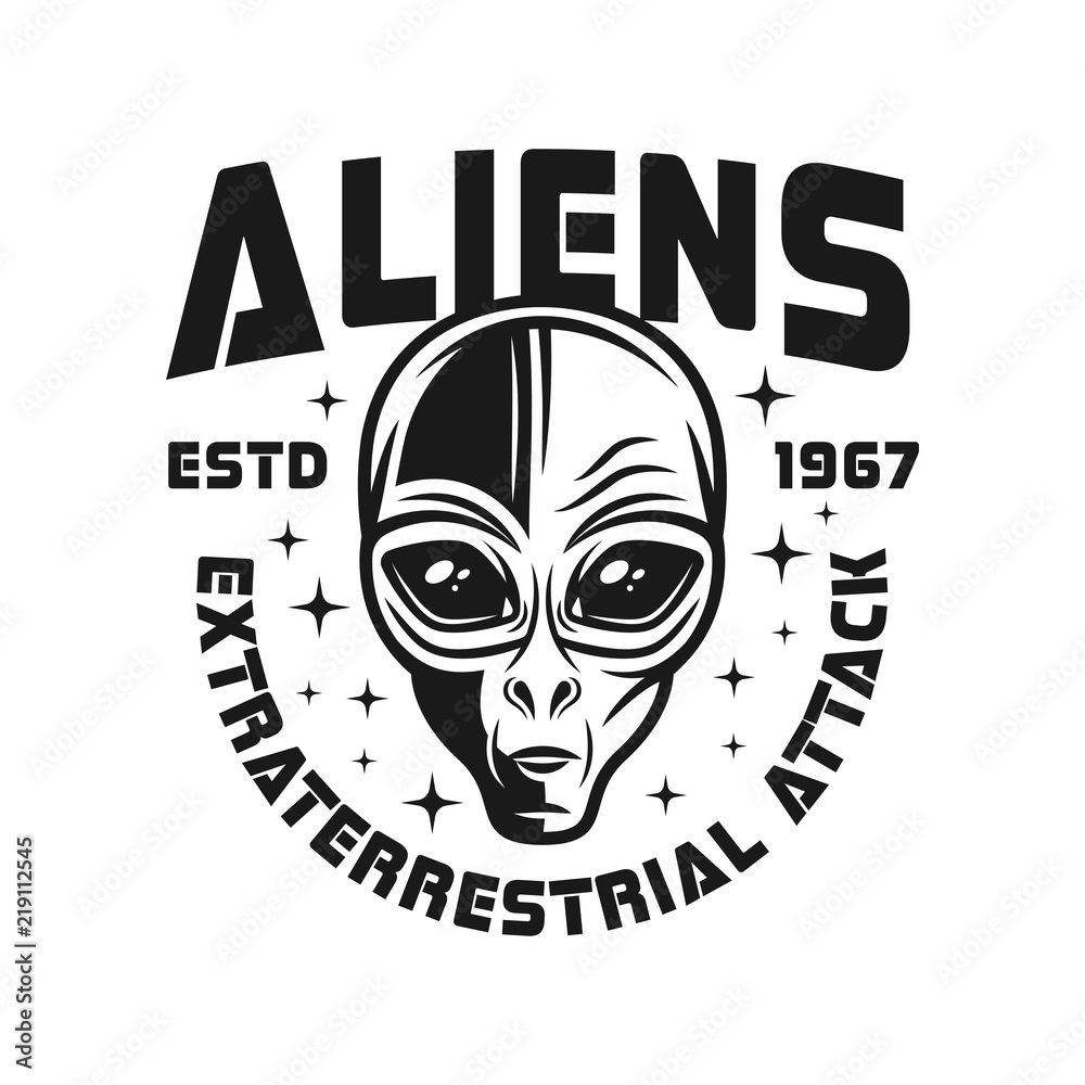 Alien head vector black emblem in vintage style Stock Vector | Adobe Stock