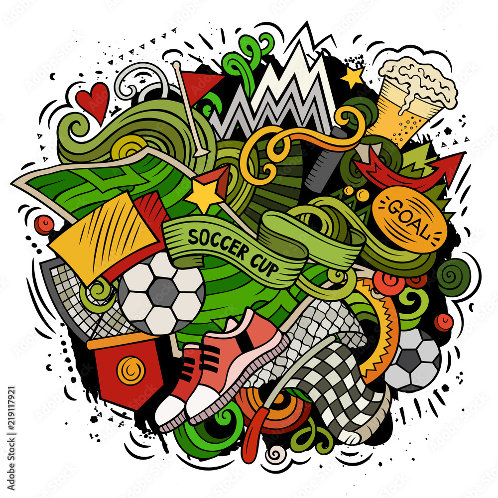 Cartoon vector doodles Football illustration Stock Vector | Adobe Stock