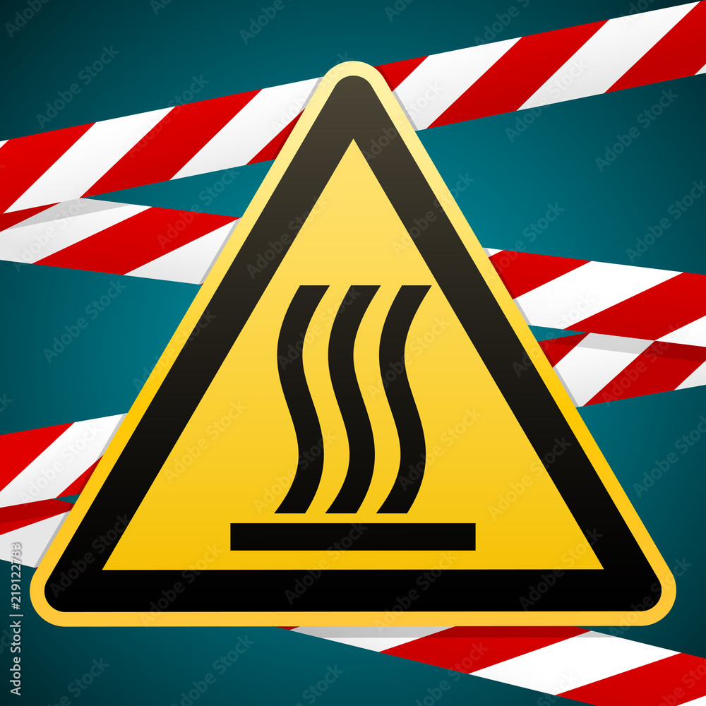 Caution - danger. Hot surface. Warning sign. Yellow triangle with black ...