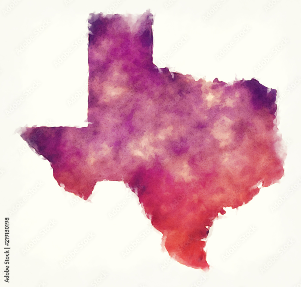 Texas state USA watercolor map in front of a white background Stock ...