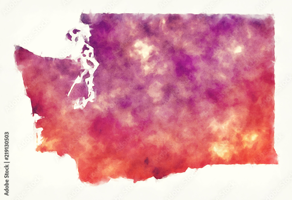 Washington state USA watercolor map in front of a white background ...