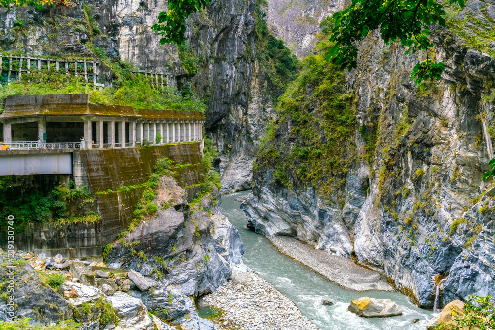 River view and tunnel in Taroko gorge national park Hualien Taiwan ...