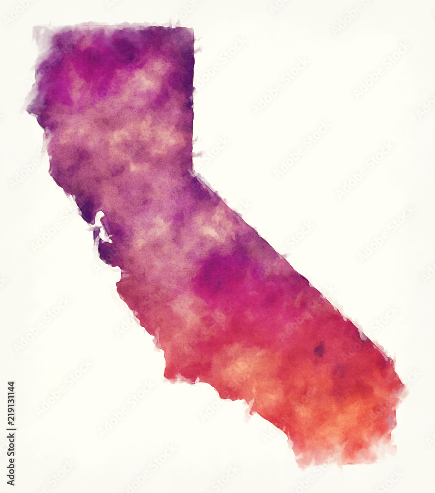 California state USA watercolor map in front of a white background ...