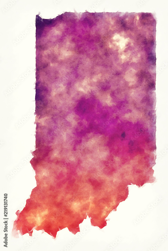 Indiana state USA watercolor map in front of a white background Stock ...