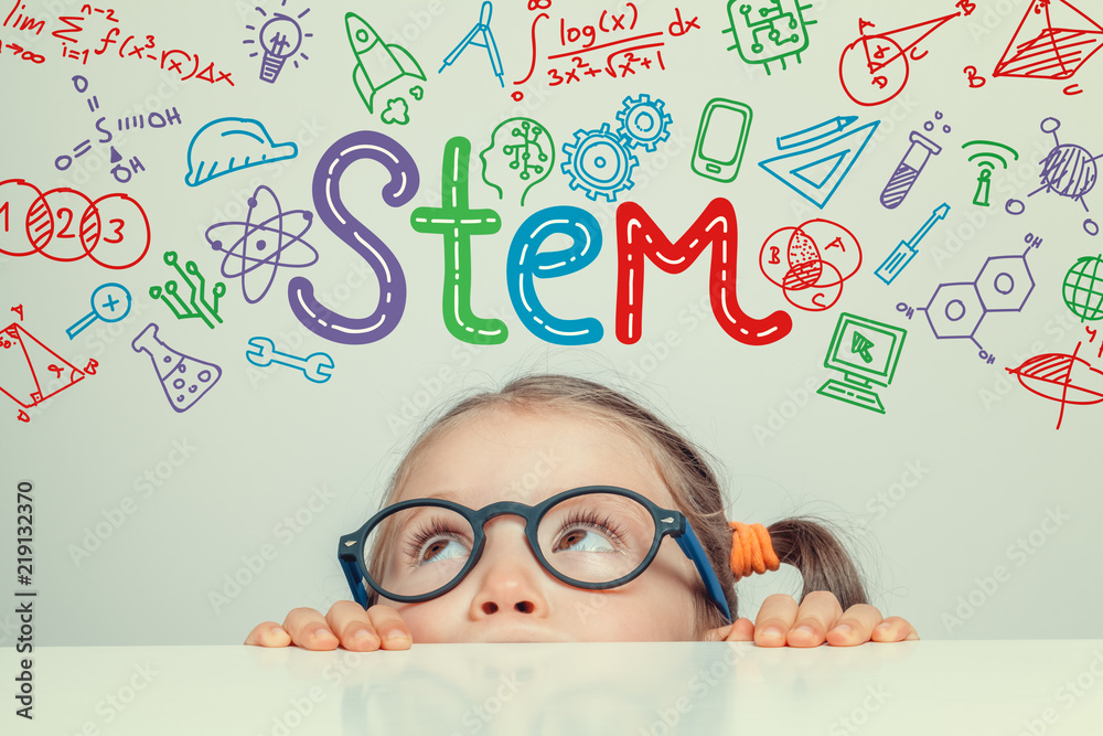 Poster STEM word and symbols over beautiful cute little girl – Wall Art ...