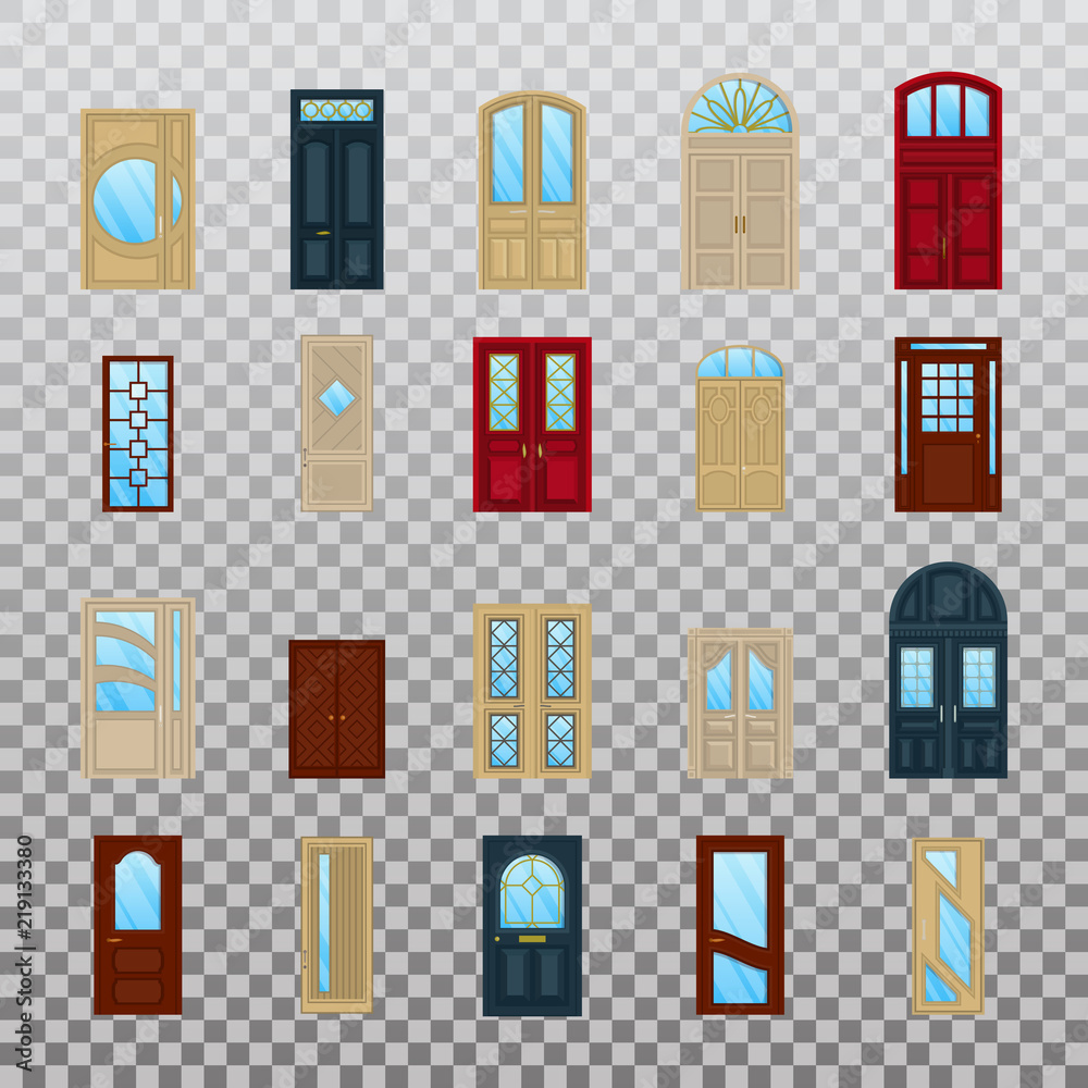 Isolated wood or wooden facade exterior doors icons Stock Vector ...
