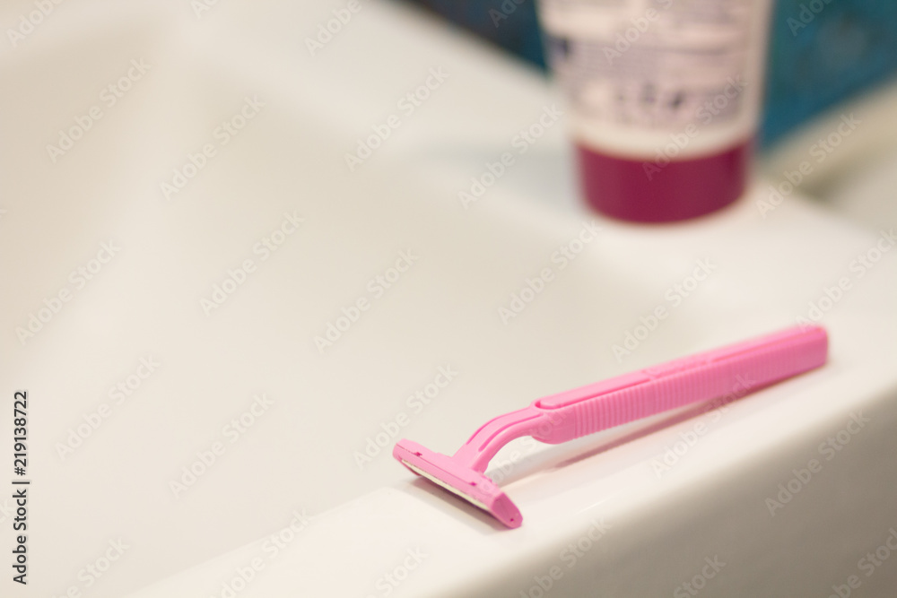 shaving tools : foam, shaver. Safety pink razor with shaving cream ...