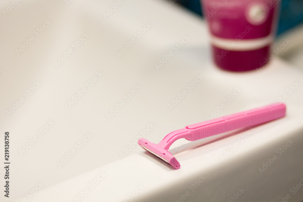 shaving tools : foam, shaver. Safety pink razor with shaving cream ...