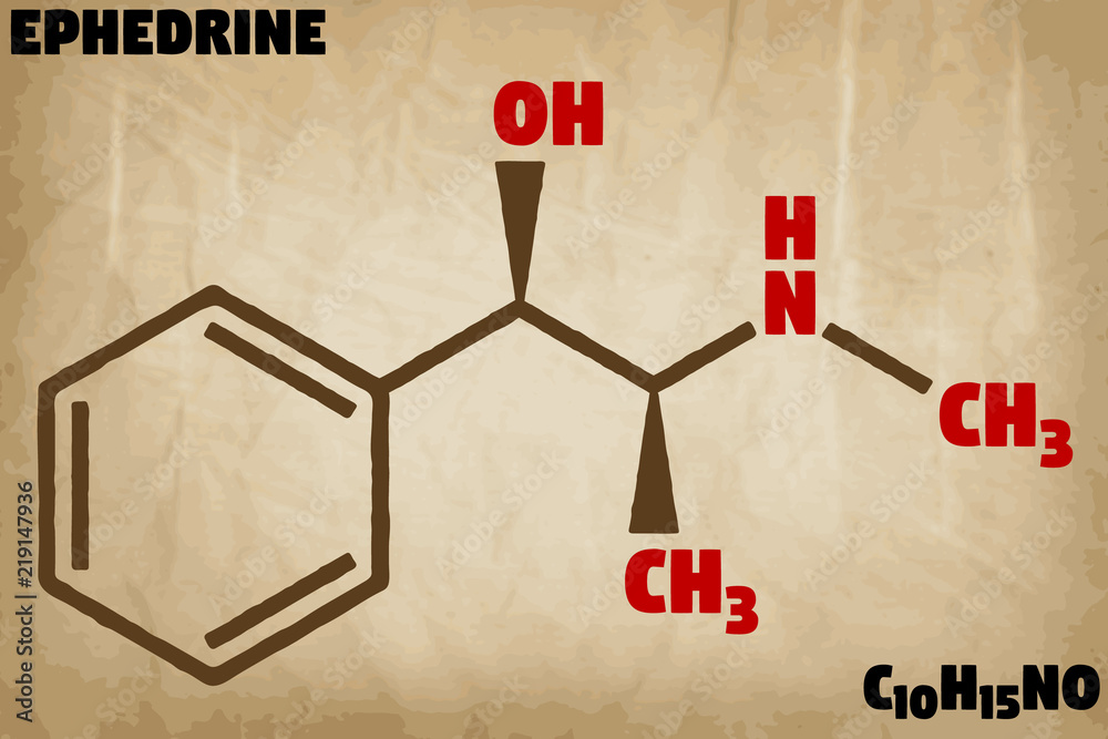 Detailed infographic illustration of the molecule of Ephedrine. Stock ...