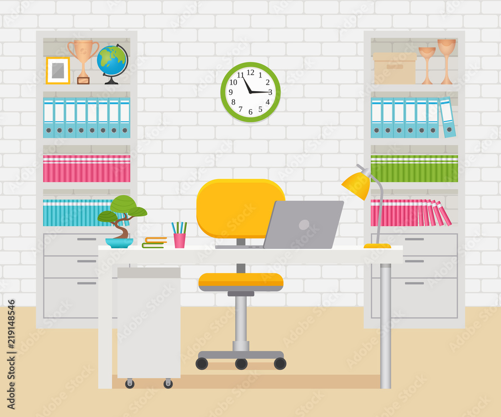 Office room interior. Workplace, workspace with furniture and equipment ...