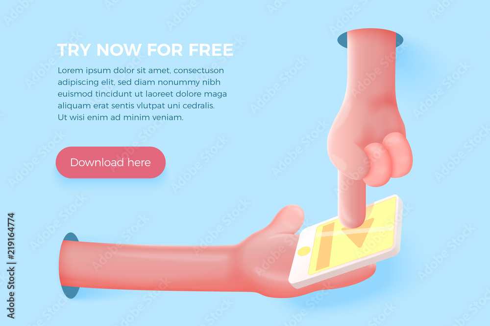 Vector site banner concept - cartoon 3d realistic hand holding cell ...