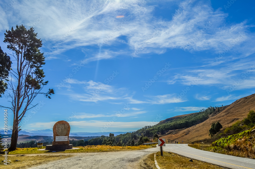 Landscape of Underberg , a small countryside village with snow clad ...