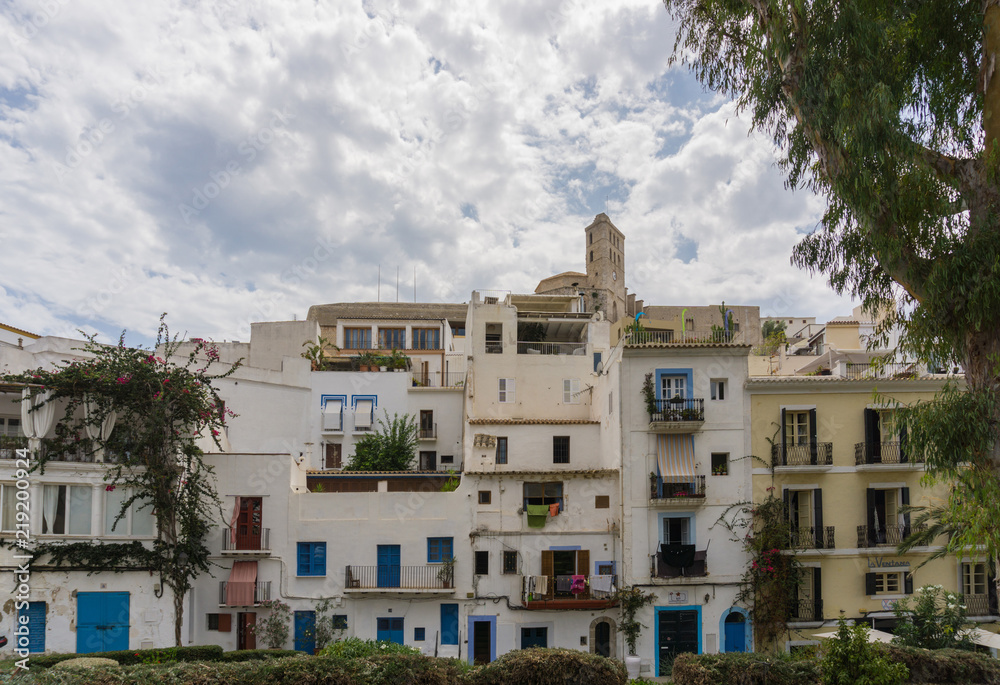 Beautiful Spanish architecture in the old town center of Ibiza Stock ...