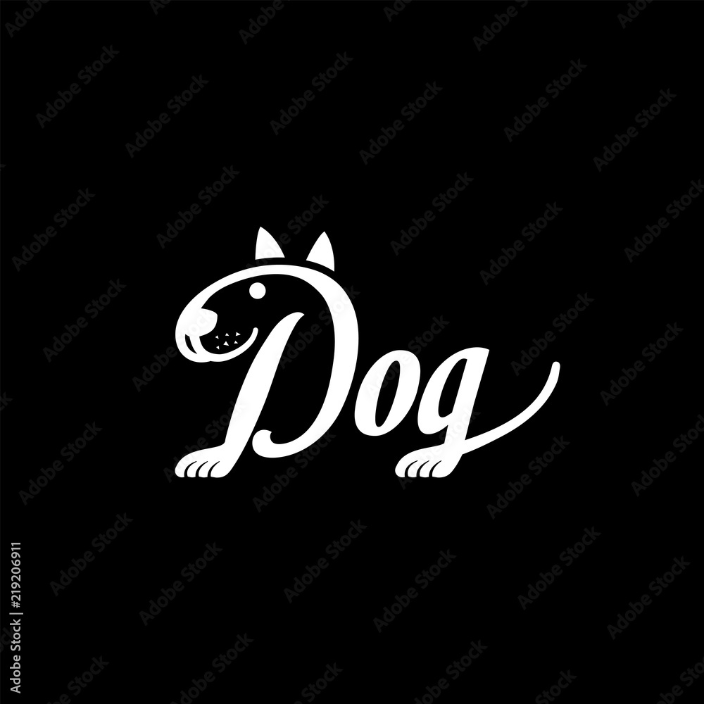 Dog logo. Black and white lettering design. Decorative inscription. Dog ...