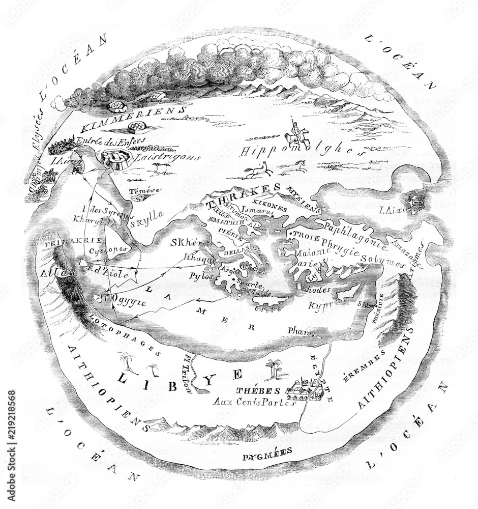 Homer's map of the world, vintage engraving. Stock Illustration | Adobe ...