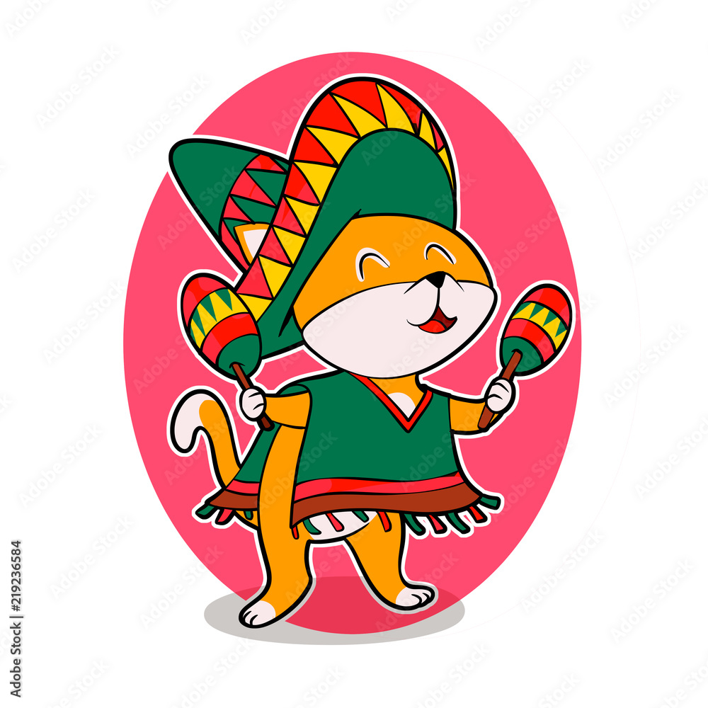 Mexican cat with maracas Stock Illustration | Adobe Stock