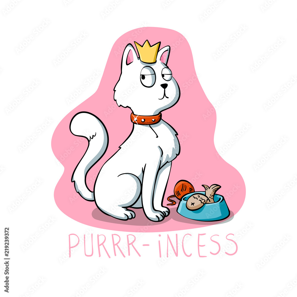 Purr-incess - cat cartoon - funny cats Stock Illustration | Adobe Stock