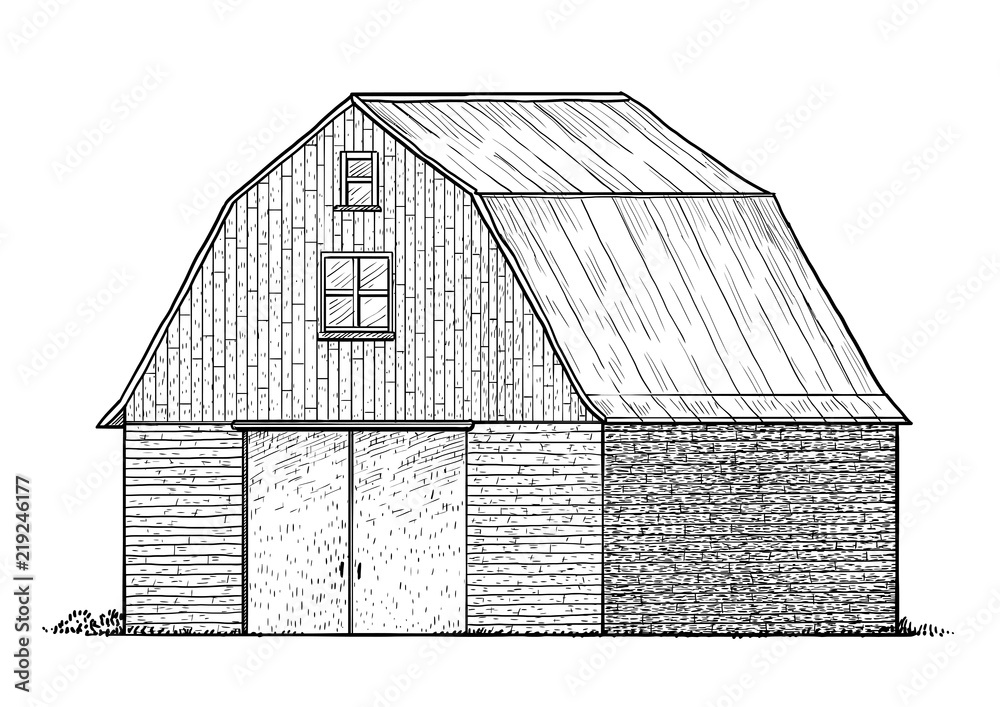Barn illustration, drawing, engraving, ink, line art, vector Stock ...