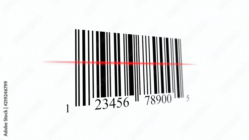 Scanning a barcode with a reader. Red scanline while decoding the ...