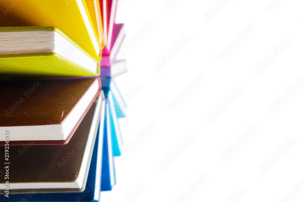 Books. A lot of books with bright covers lined in circle isolated on ...