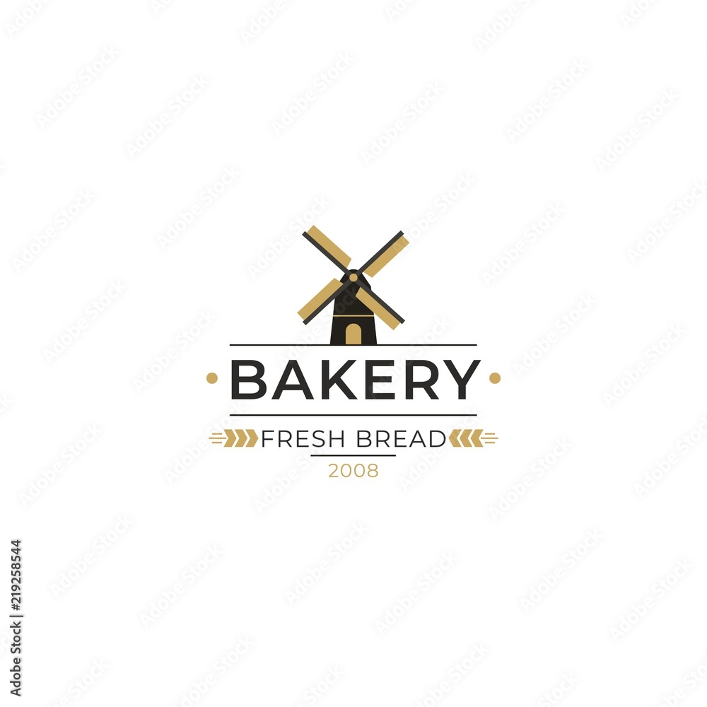 The bakery logo with spikelet and mill. Bread and baking emblem. Bakery ...