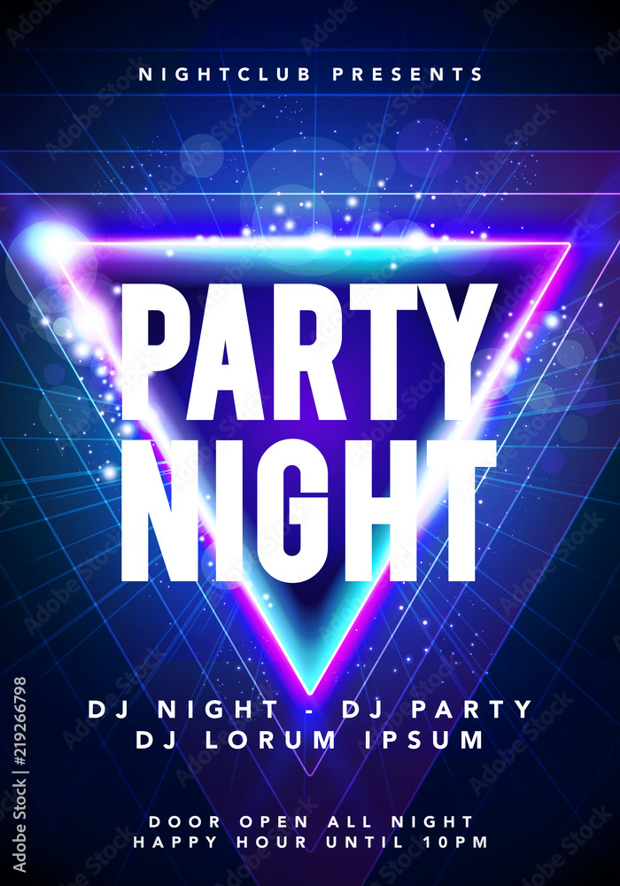 Vector illustration dance party poster background template with glow ...