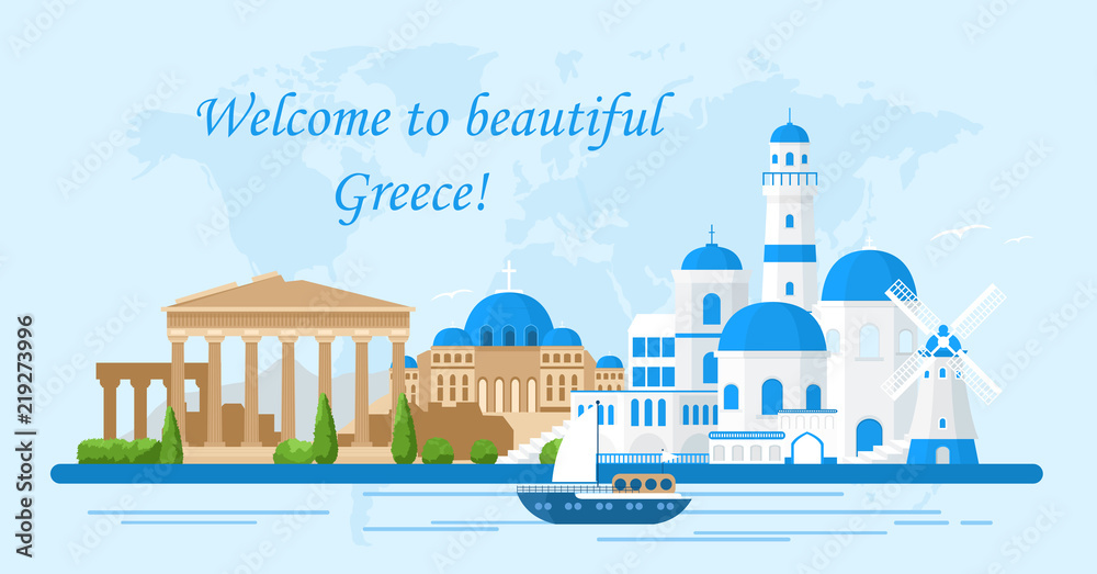 Vettoriale Stock Vector illustration of Greece travel concept.Welcome ...