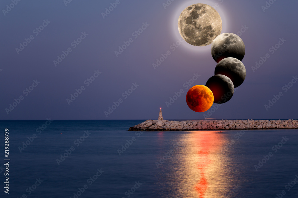 Conceptual compoite image of the stages of the largest lunar eclipse of ...