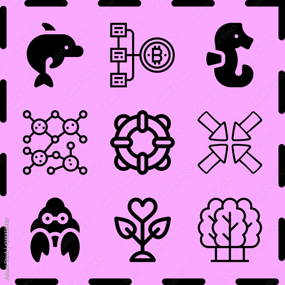 Simple 9 icon set of life related genesis, hermit crab, trees and ...