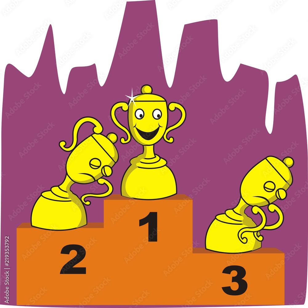 Cartoon trophy expression on the podium Stock Vector | Adobe Stock