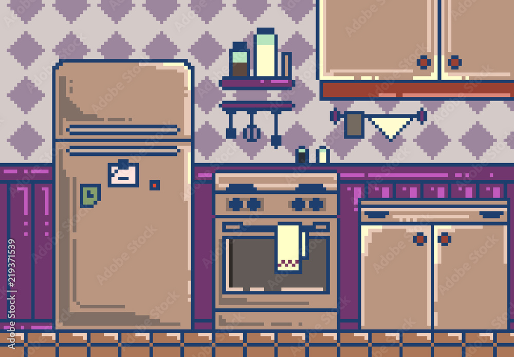 Pixel kitchen. Pixel Art Stock Illustration | Adobe Stock