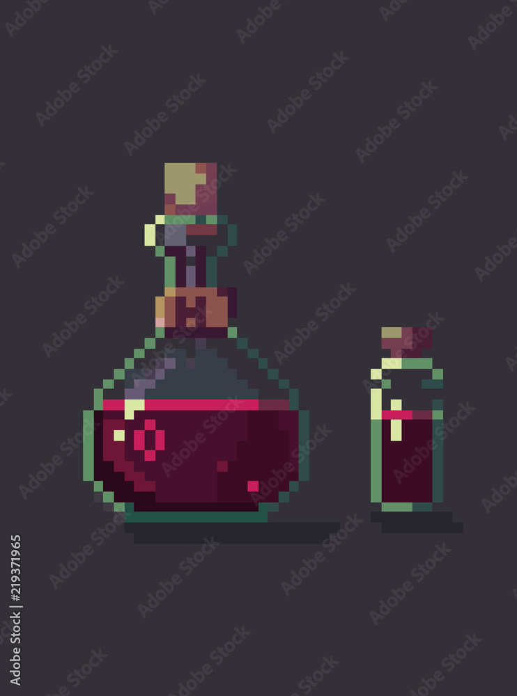 Flasks with potions. Pixel art Stock Photo | Adobe Stock