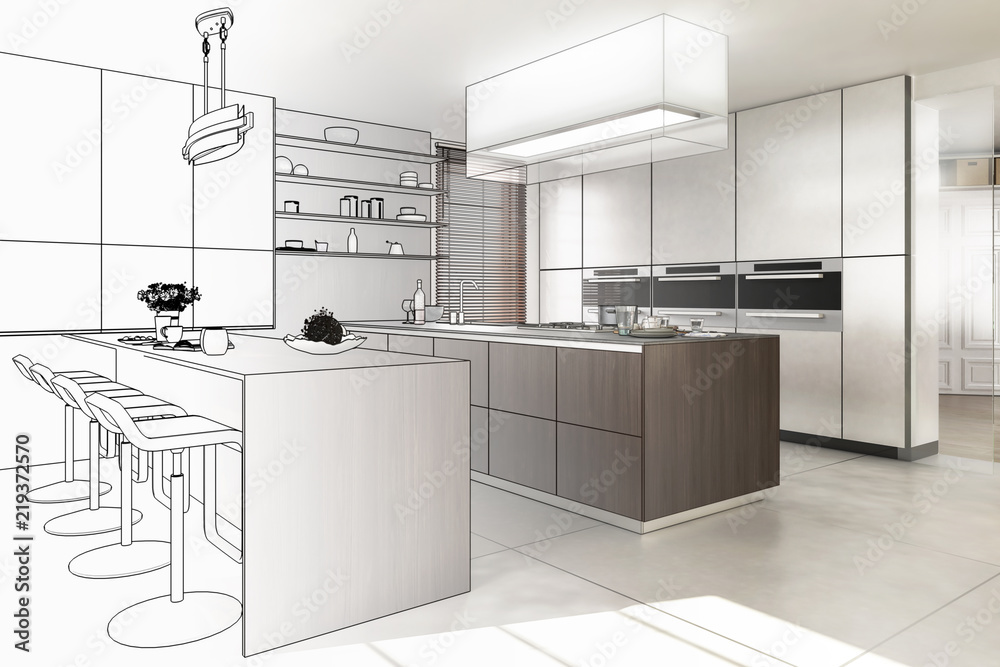 Contemporary Designed Kitchen (draft) ilustración de Stock | Adobe Stock