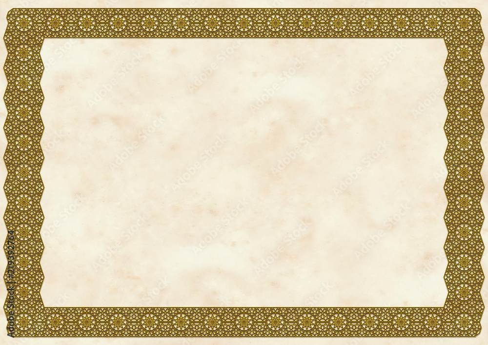 Card with golden ornate ten and five beam star ornament frame, old ...