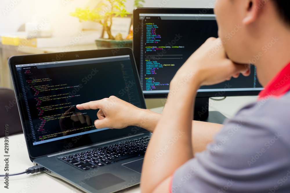 Developing programming and coding technologies on desk white, Website ...