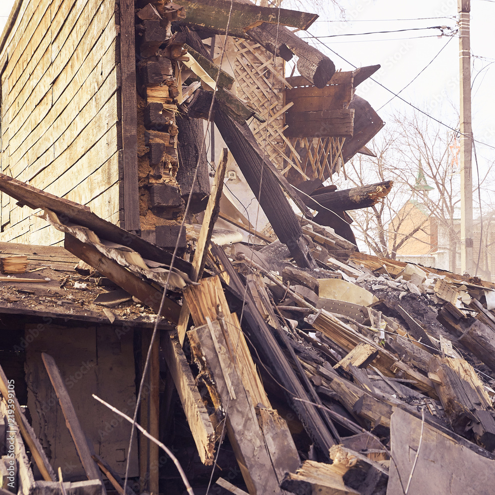 Demolition house using excavator in city. Rebuilding process. Remove ...