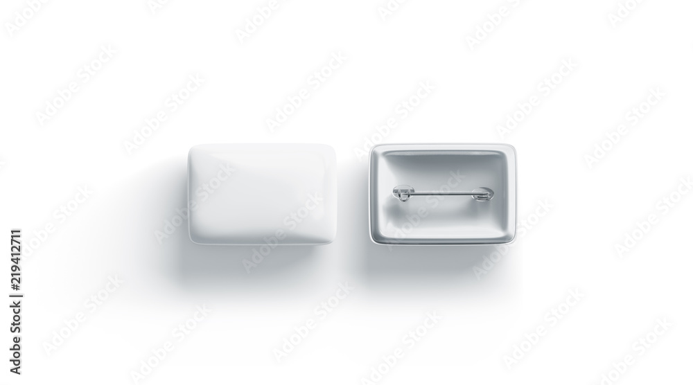 Blank white rectangular badge mockup, front and back side, isolated, 3d ...