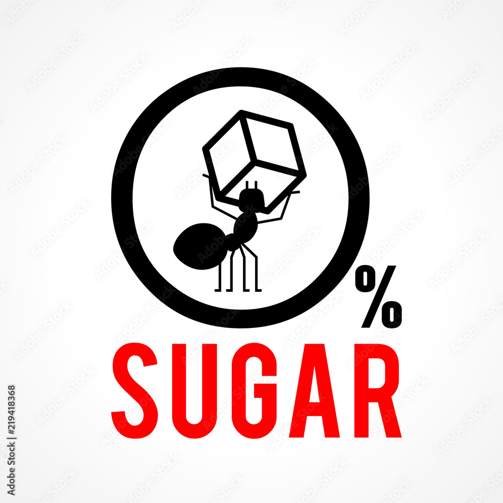 Zero sugar sign with ant hold sugar in zero number vector design Stock ...