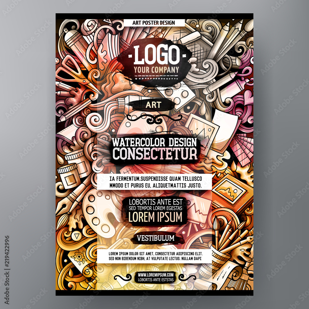 Cartoon watercolor hand drawn doodles Artist poster design template ...