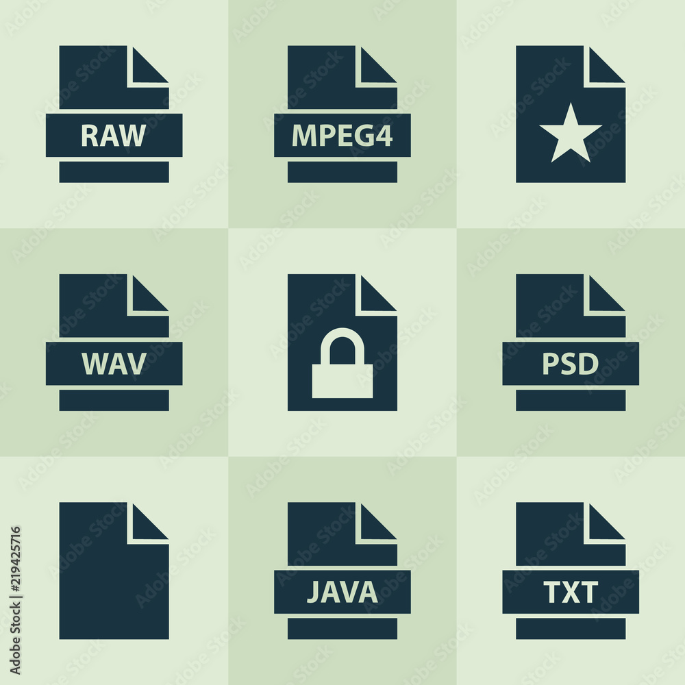 Document icons set with raw, favorite, psd and other programming ...
