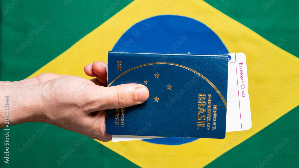 Brazilian Passport on Brazilian flag background - republica federativa ...