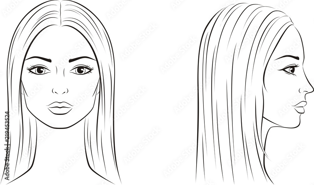Female face with long hair. Front and side Stock Vector | Adobe Stock