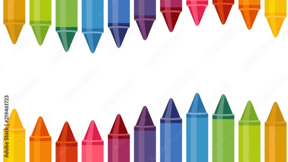 Background with colored crayons on white background. Seamless loop for ...